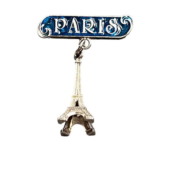Jewelry | Paris Eiffel Tower Charm Pin Silver Tone Blue Enamel Dangle ...